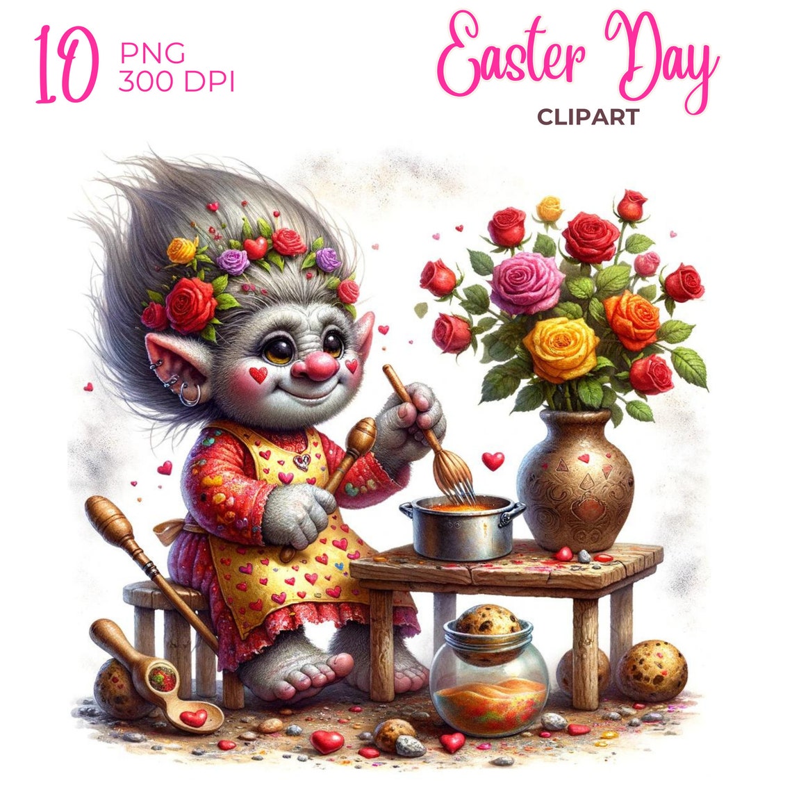 Troll Valentines Day Clipart, Watercolor Clipart, ,10 High Quality Pngs ...