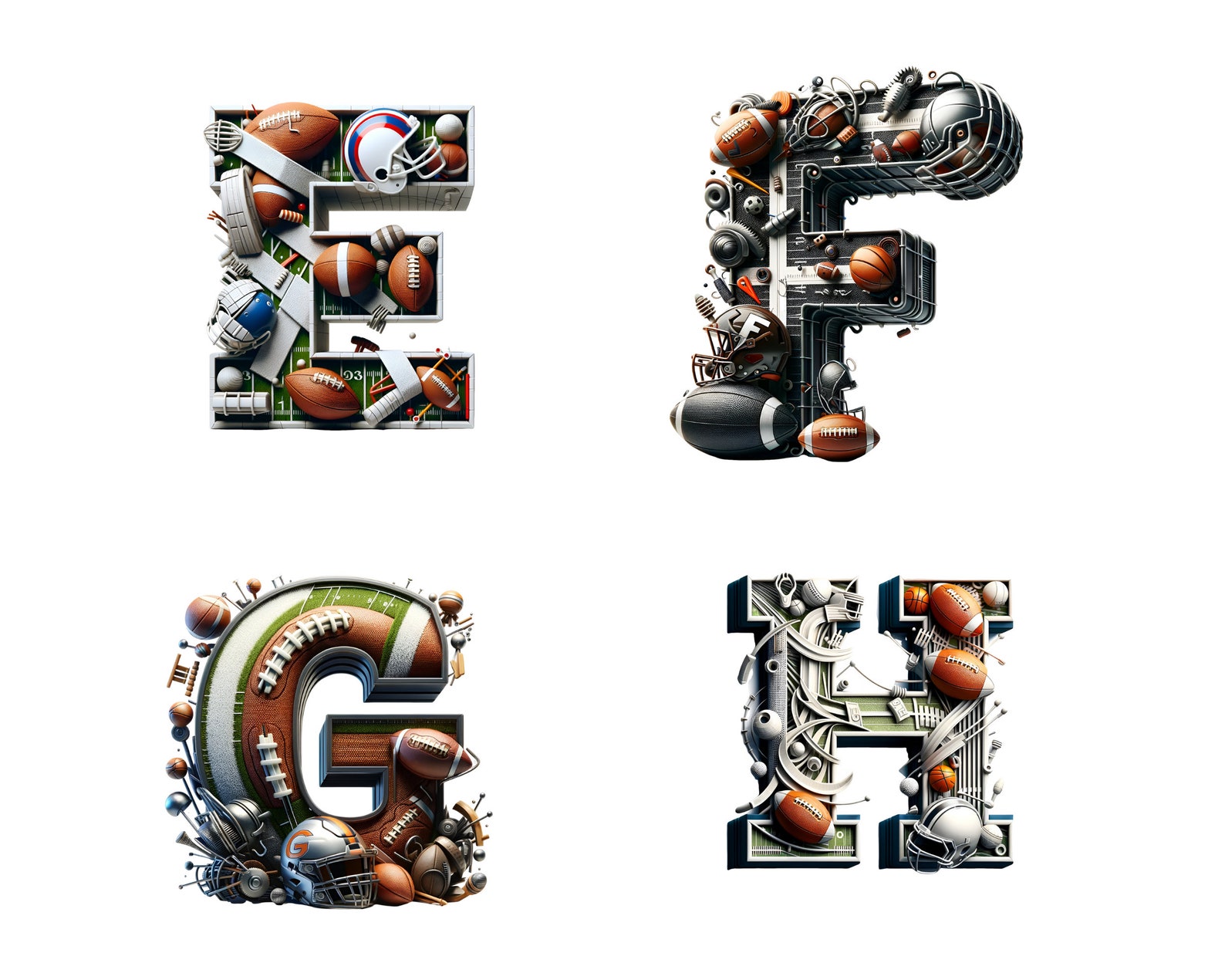 3D American Football A-Z Alphabet, Letters Png, Alphabet Png, Instant ...