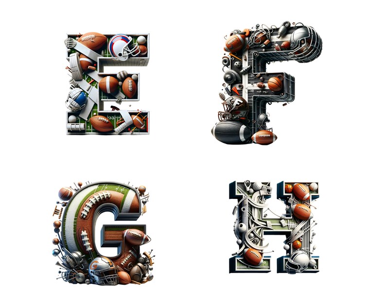 3D American Football A-Z Alphabet, Letters Png, Alphabet Png, Instant ...