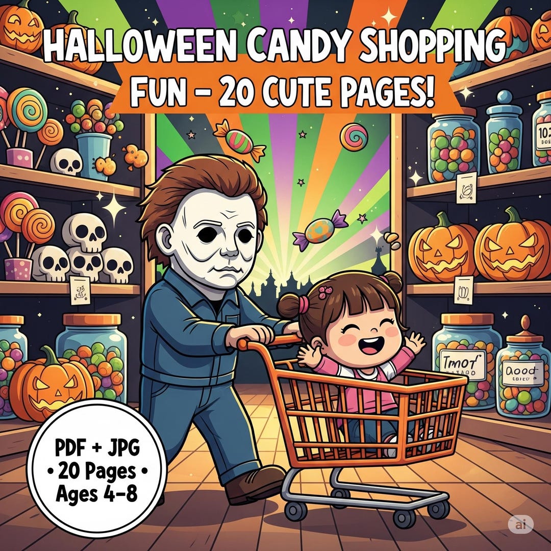 Halloween Candy Shopping – 20 Fun Kawaii Coloring Pages (PDF + JPG) - Etsy