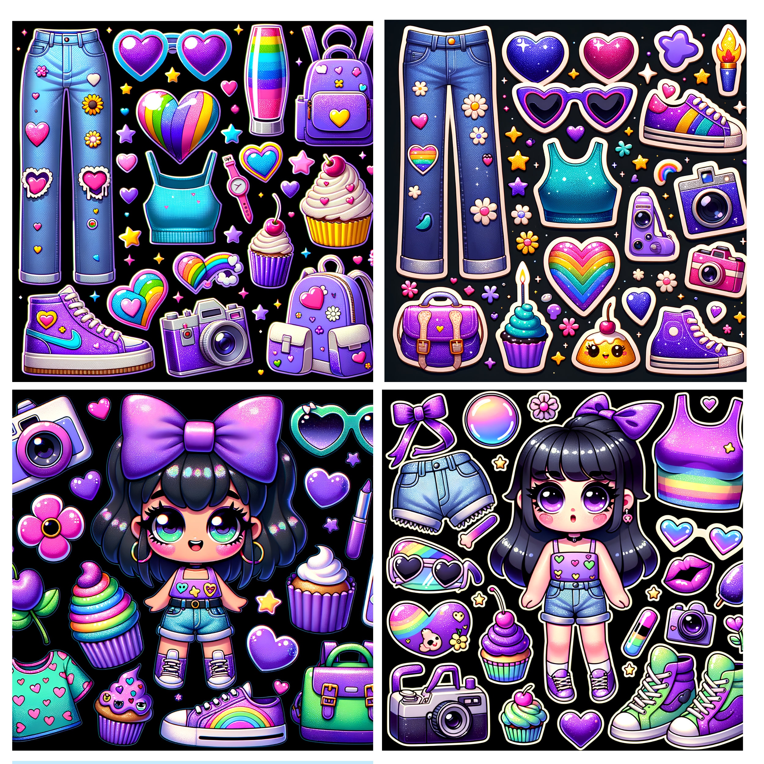 12 Stickers Printable Paper Dolls,sheets Fashion,outfit Adhesive ...