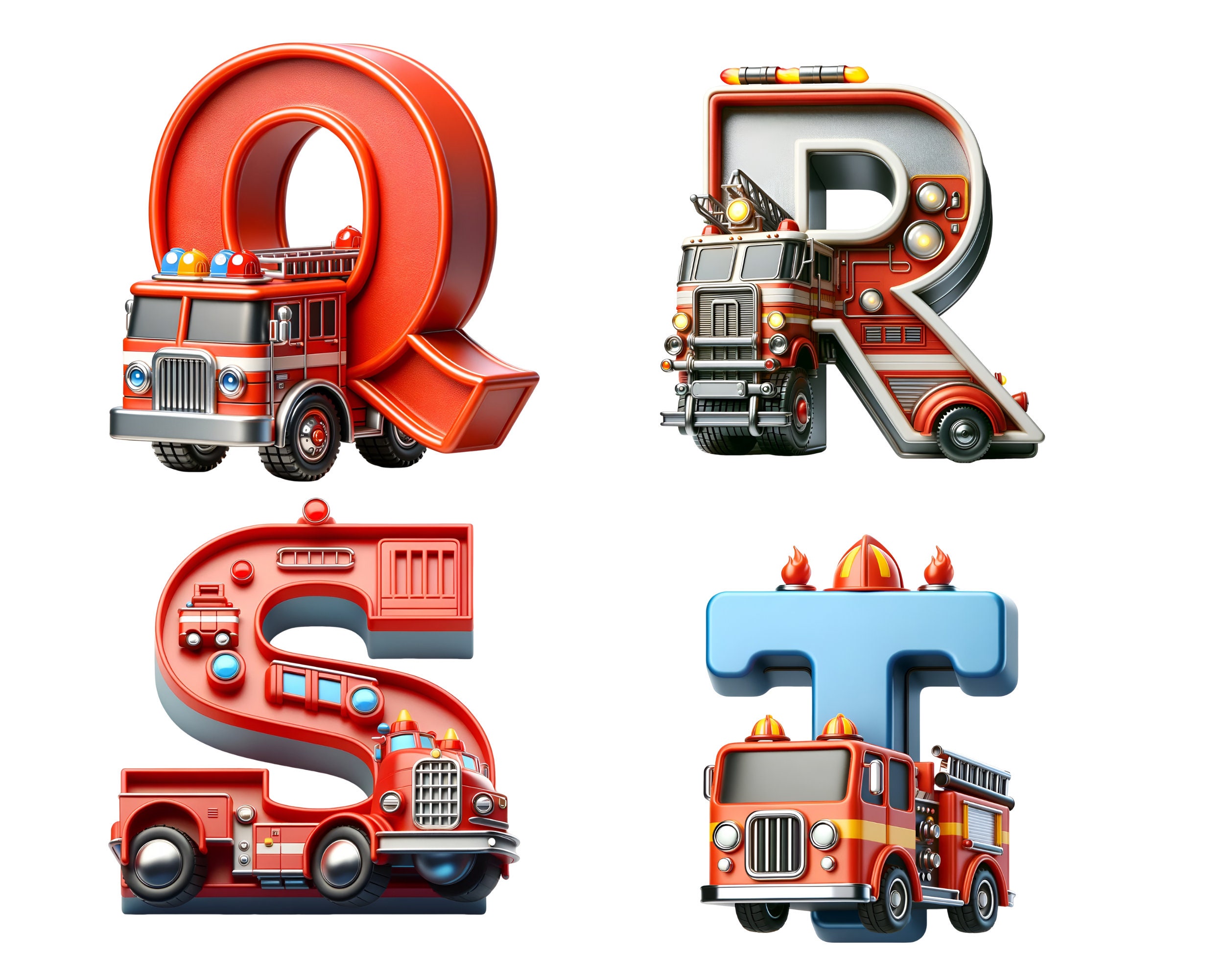 3D Fire Truck A-Z Alphabet, Letters Png, Alphabet Png, Instant Download ...