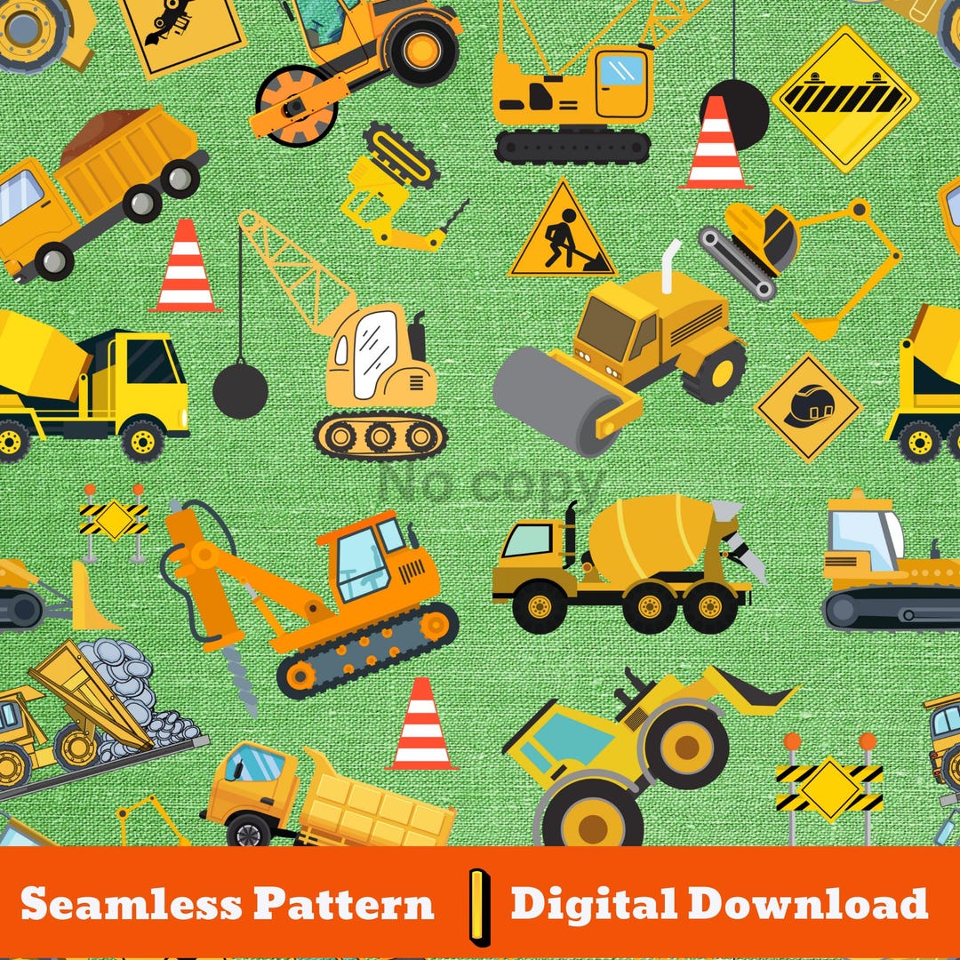 Construction Truck Seamless Pattern: Children's Fabric Design (digital ...