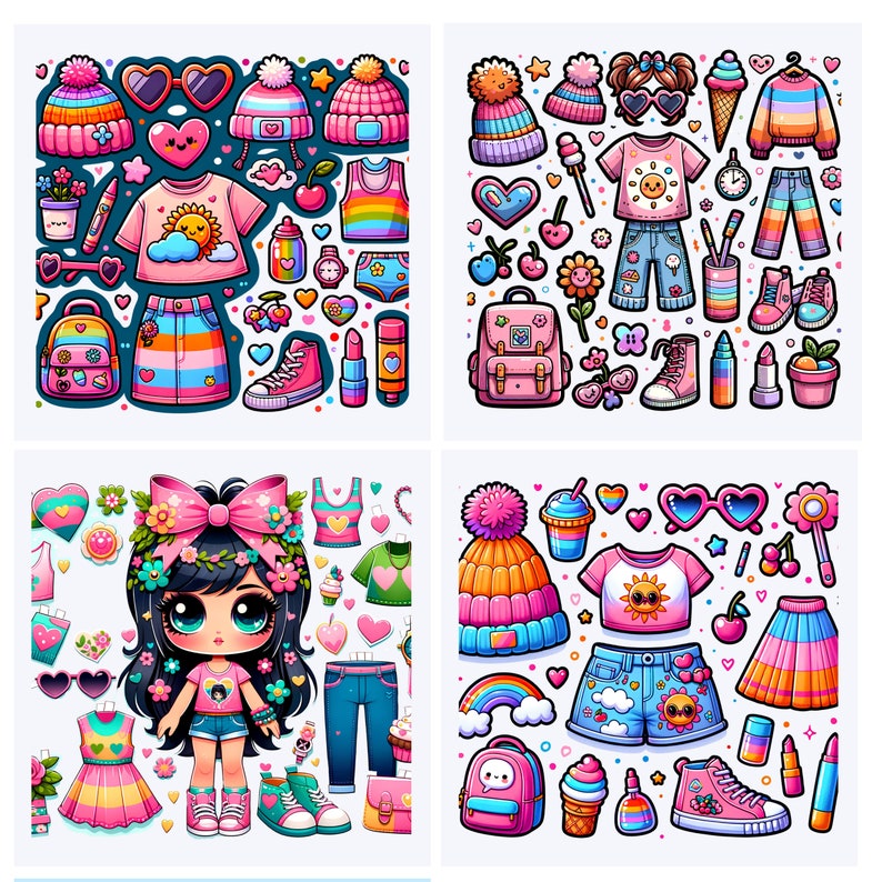 10 Character Stickers Printable Paper Dolls,sheets Fashion,outfit ...
