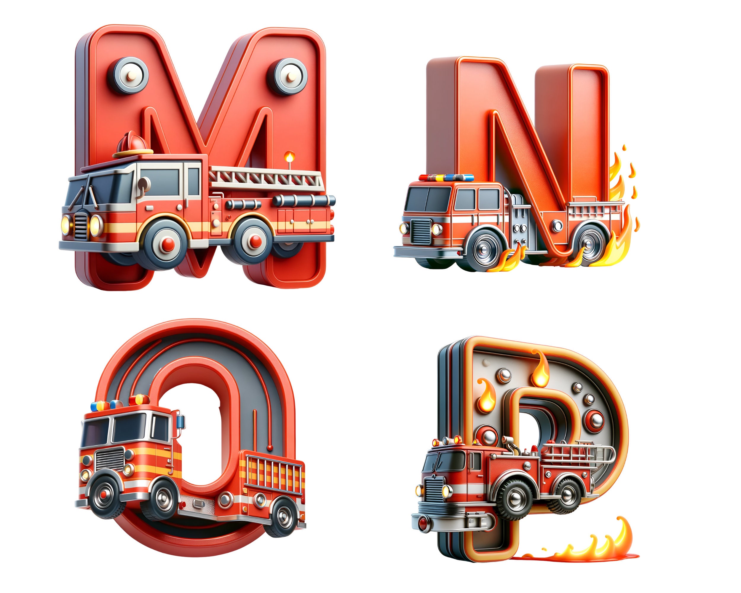 3D Fire Truck A-Z Alphabet, Letters Png, Alphabet Png, Instant Download ...