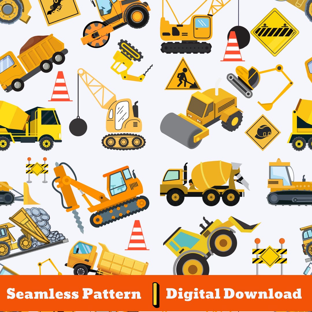 Construction Truck Seamless Patterns, Construction Digital Paper ...