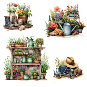 Watercolor Gardening Clipart: 20 PNG Tools Graphics (digital Download ...