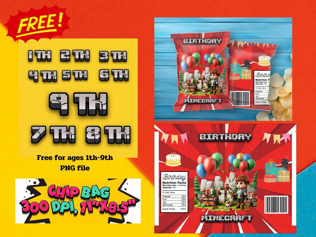 Minecraft Chip Bag, Minecraft Birthday, Birthday Chips Bags Template ...