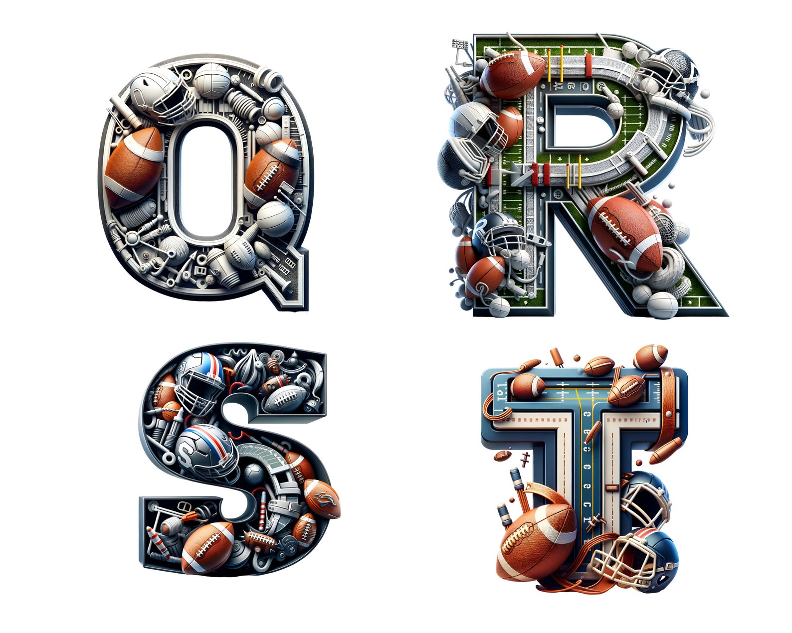 3D American Football A-Z Alphabet, Letters Png, Alphabet Png, Instant ...