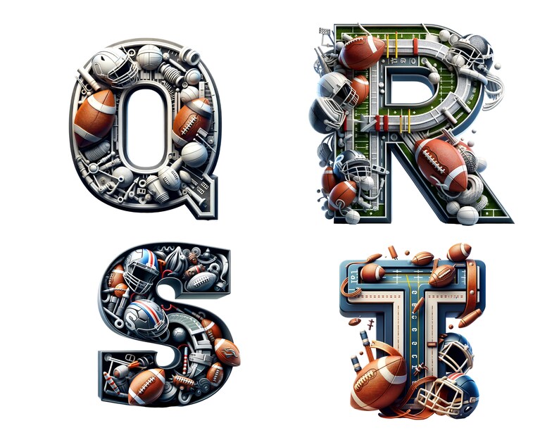 3D American Football A-Z Alphabet, Letters Png, Alphabet Png, Instant ...