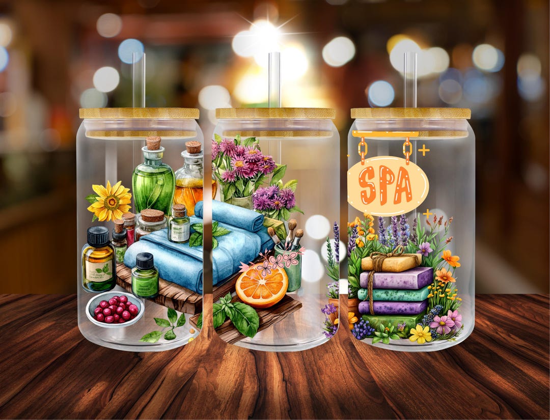 Spa Glass Can Sublimation Design: Floral Aromatherapy PNG (digital ...