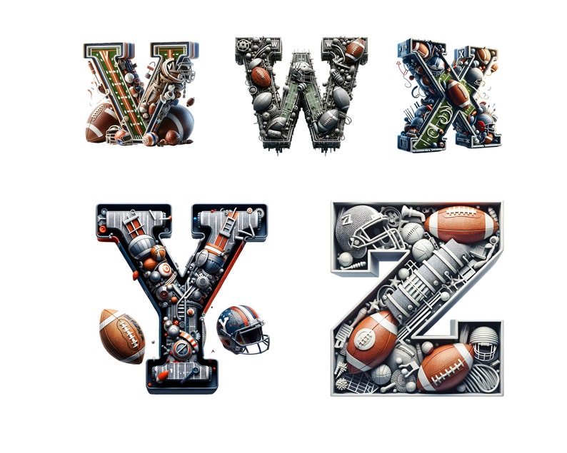 3D American Football A-Z Alphabet, Letters Png, Alphabet Png, Instant ...