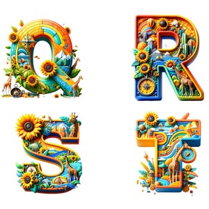 3D Sunflowers and Giraffes A-Z Alphabet, Letters Png, Alphabet Png ...