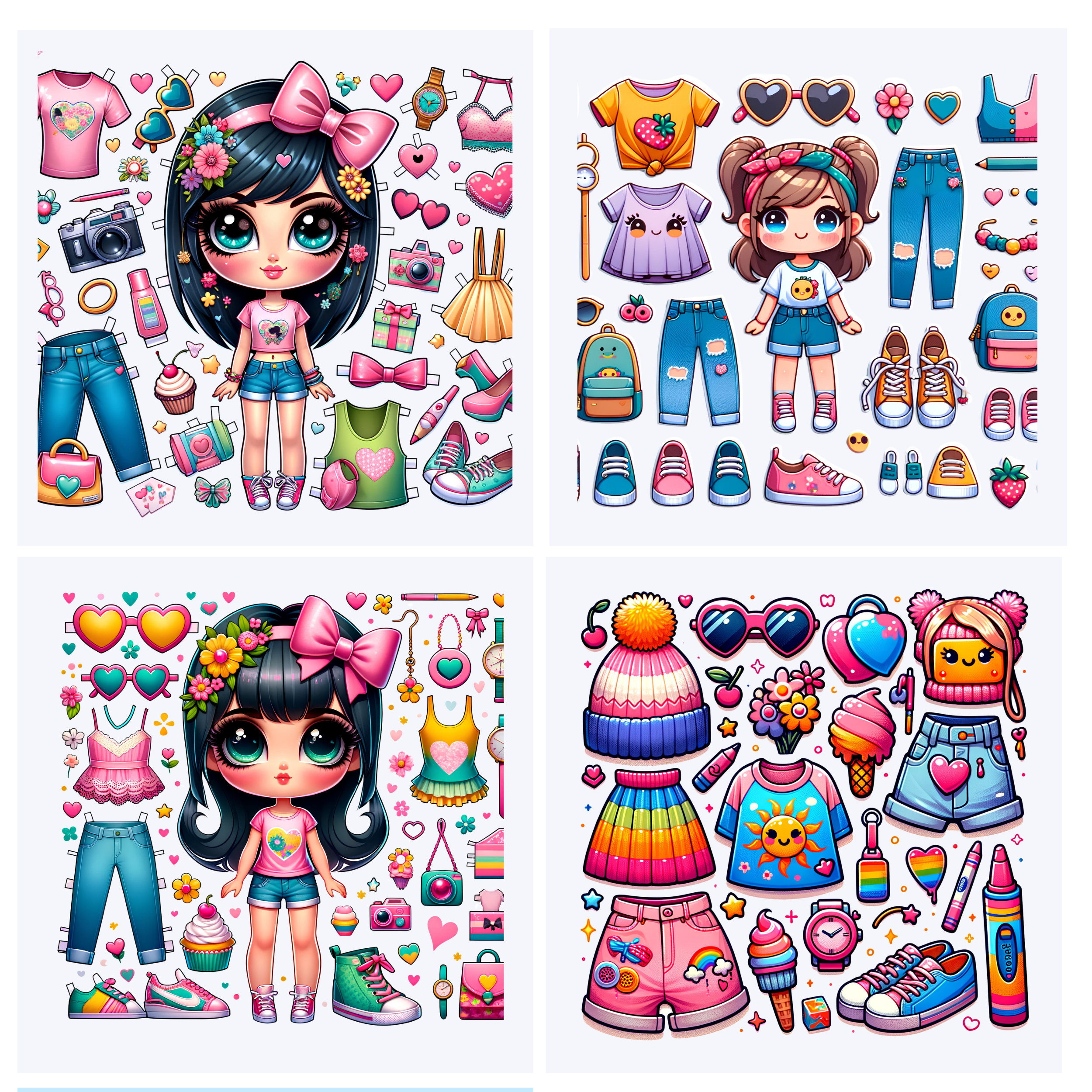 10 Character Stickers Printable Paper Dolls,sheets Fashion,outfit ...