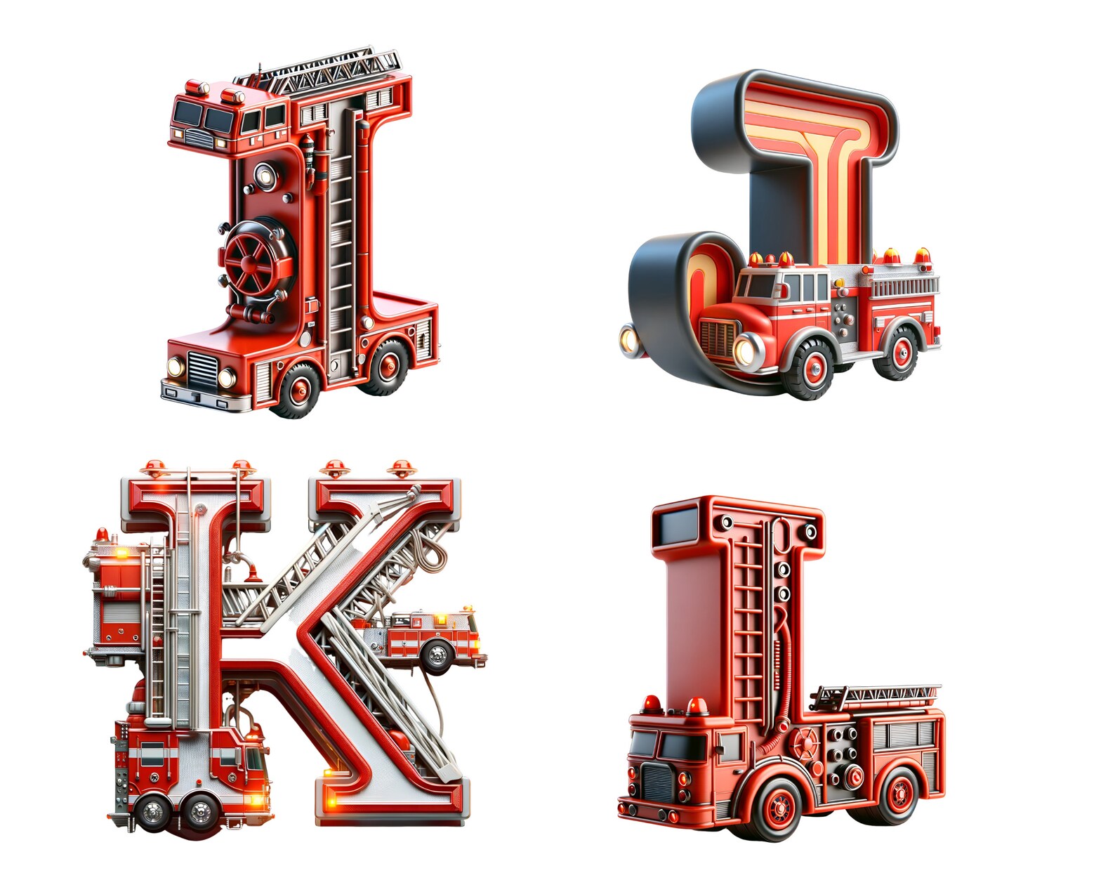3D Fire Truck A-Z Alphabet, Letters Png, Alphabet Png, Instant Download ...