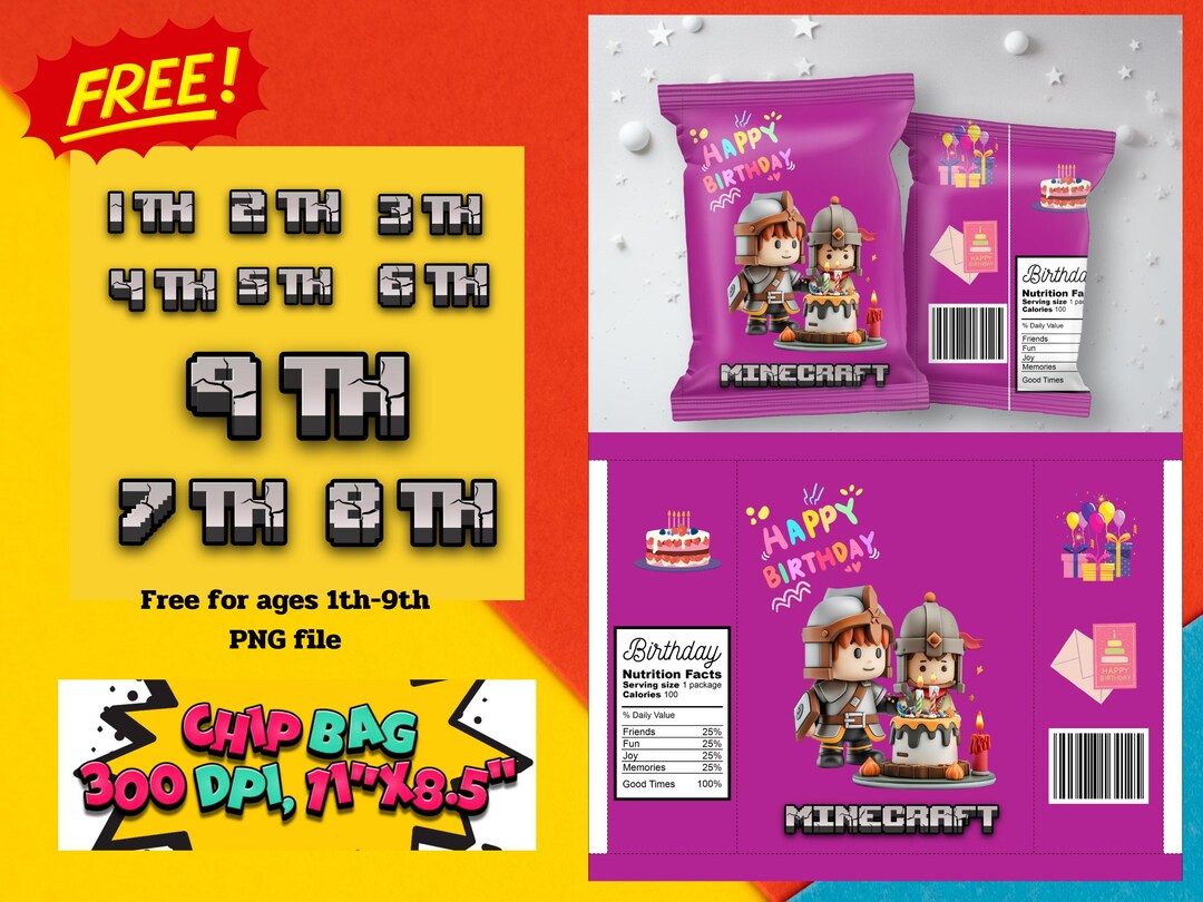 Minecraft Chip Bag, Minecraft Birthday, Birthday Chips Bags Template ...