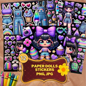 12 Stickers Printable Paper Dolls,sheets Fashion,outfit Adhesive ...
