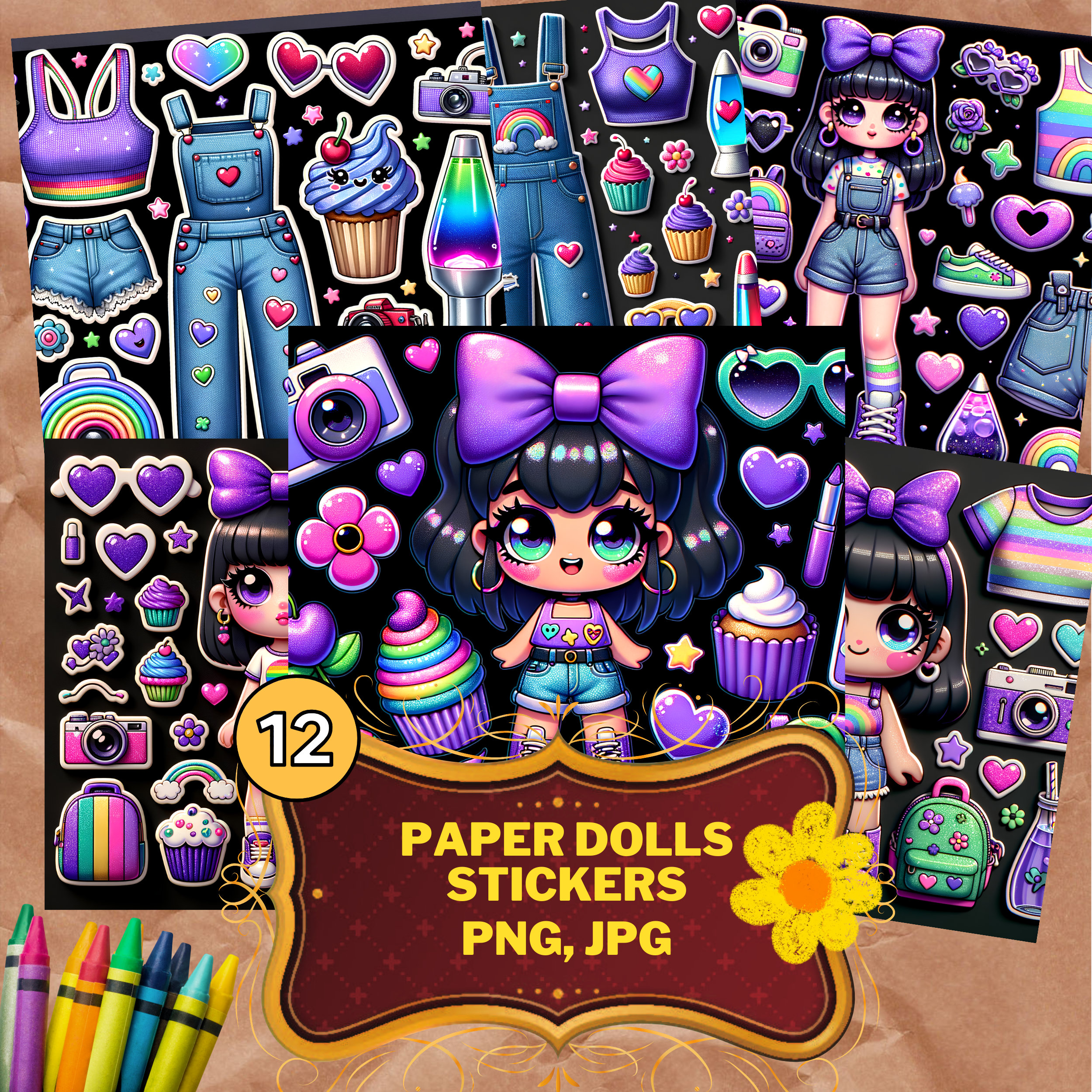 12 Stickers Printable Paper Dolls,sheets Fashion,outfit Adhesive ...