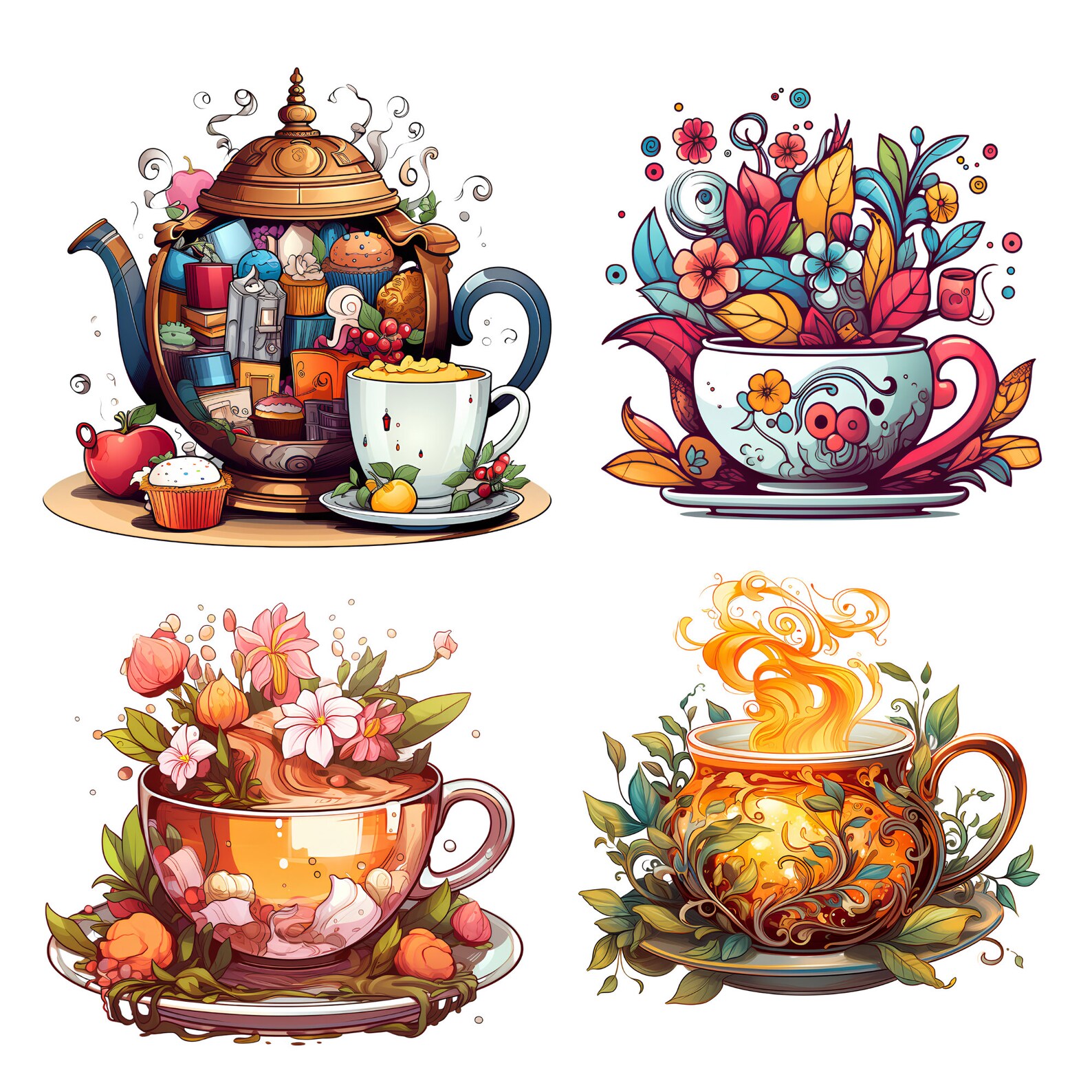 Tea Cartoon Clipartclipart Cartoon Tea Clipart Bubble Tea - Etsy