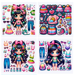 10 Character Stickers Printable Paper Dolls,sheets Fashion,outfit ...