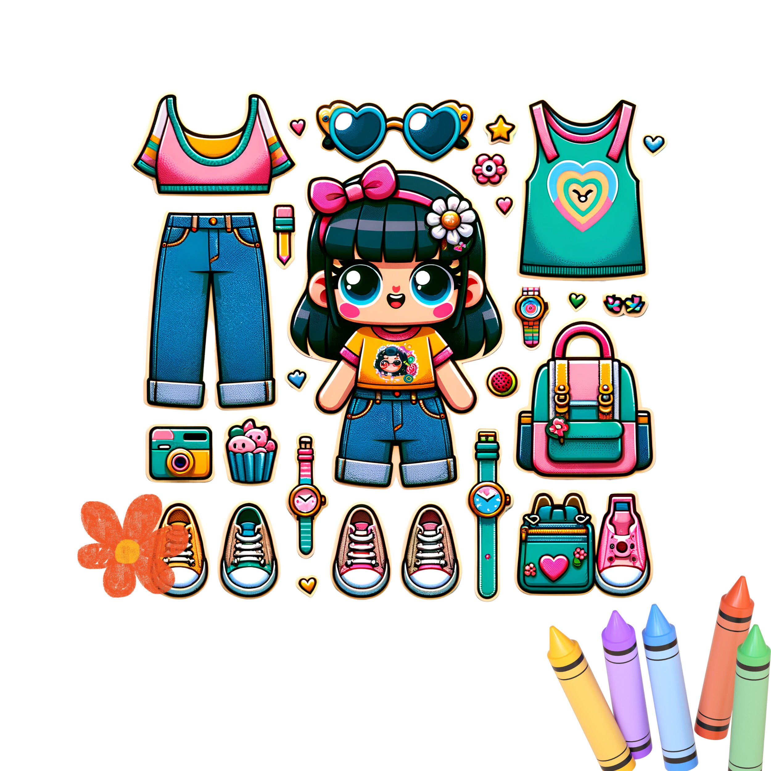 10 Character Stickers Printable Paper Dolls,sheets Fashion,outfit ...
