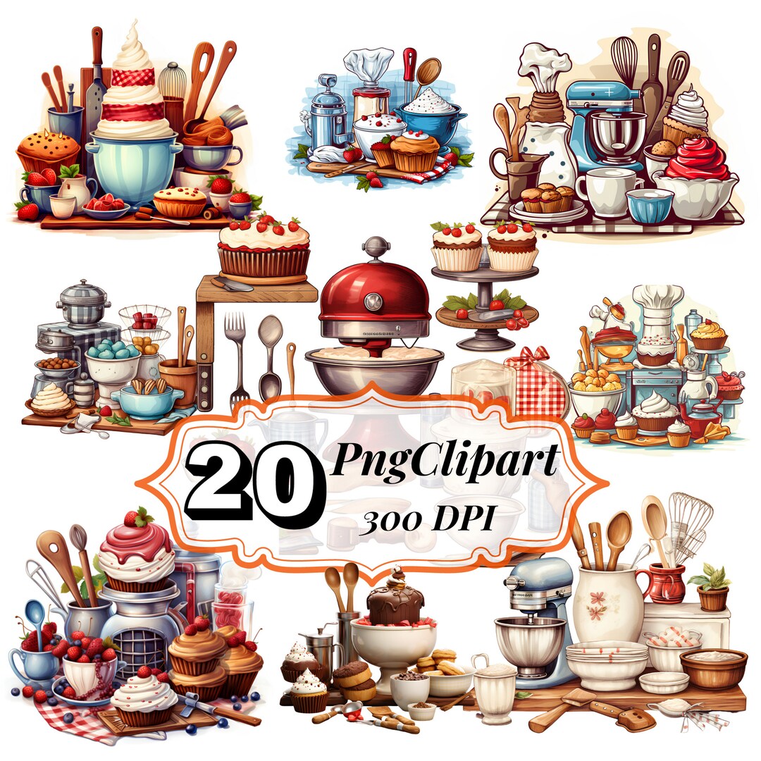 Various Kitchen Utensils Clipart , Chef Hats, Mixing Bowls, and ...