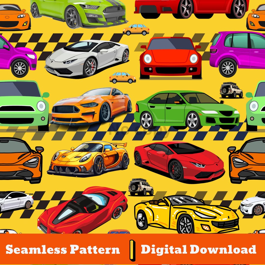 Cars Cartoon Seamless Patterns for Kids,seamless Pattern Digital ...
