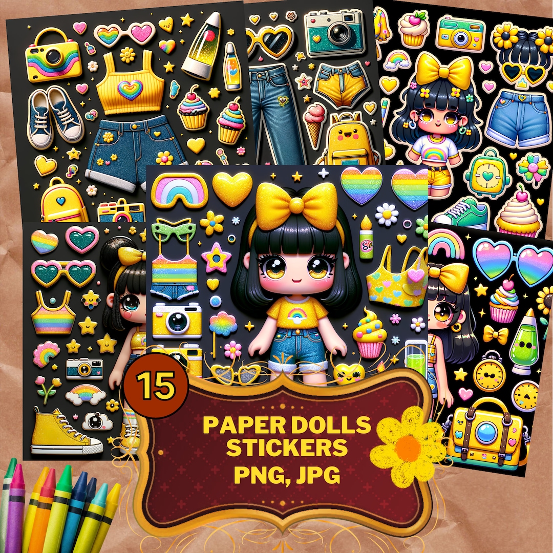 15 Printable Paper Doll Stickers: Fashion Clipart (PNG, JPG) - Etsy
