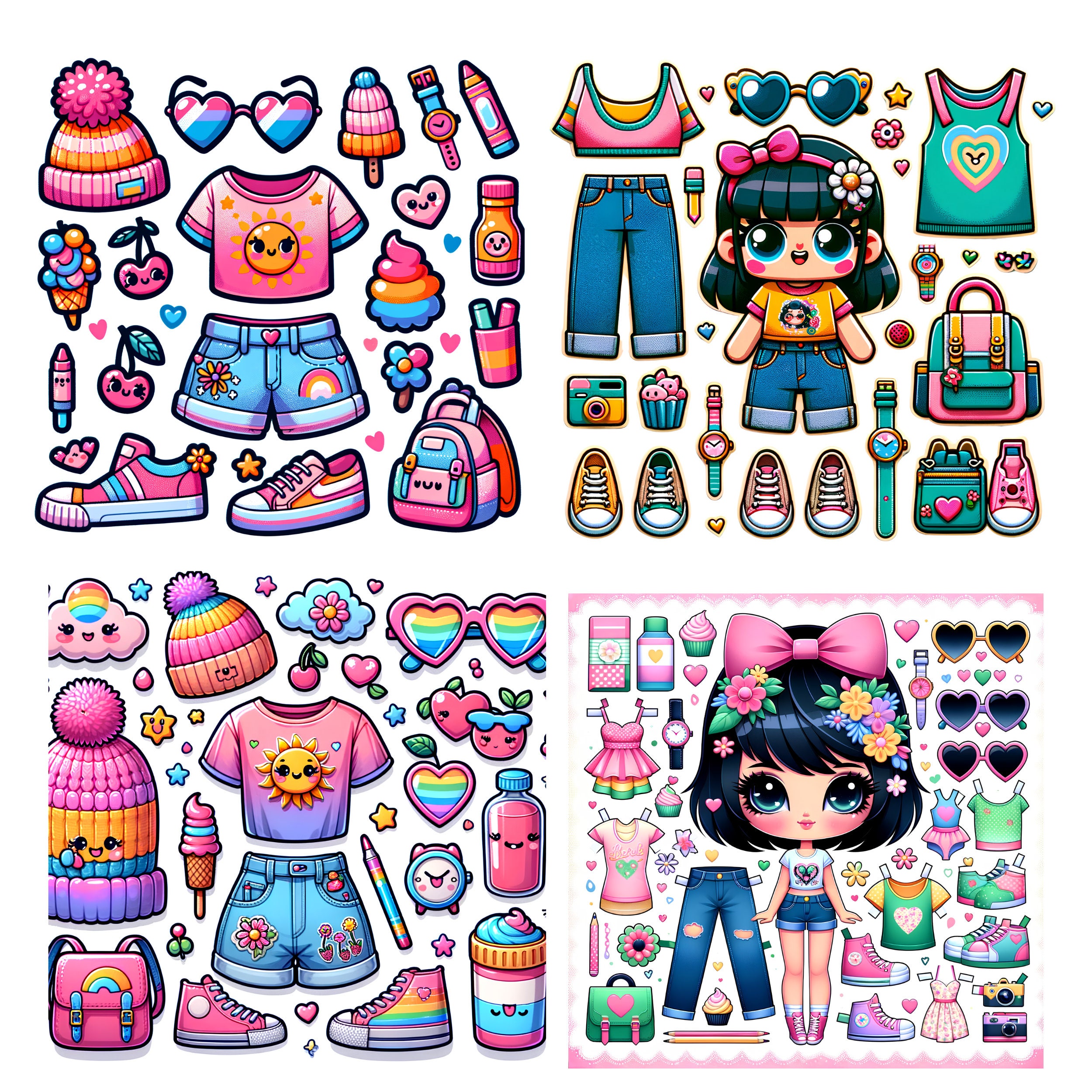 10 Character Stickers Printable Paper Dolls,sheets Fashion,outfit ...