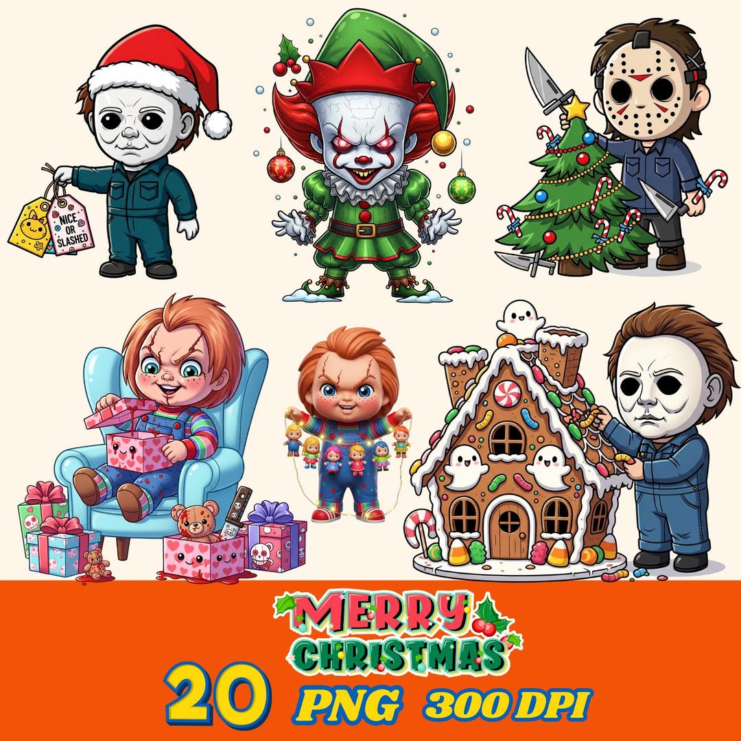 Creepy Cute Christmas Horror Clipart – 20 PNG Files | Killer Xmas ...