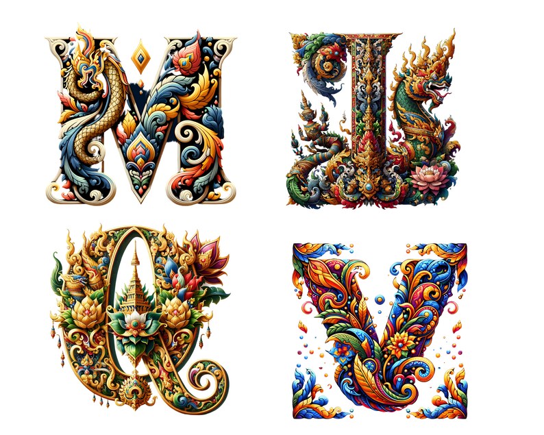 Thai Style A-Z Alphabet, Letters Png, Alphabet Png, Instant Download ...