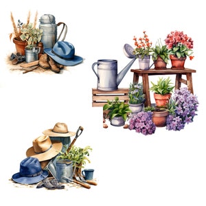 Watercolor Gardening Clipart: 20 PNG Tools Graphics (digital Download ...
