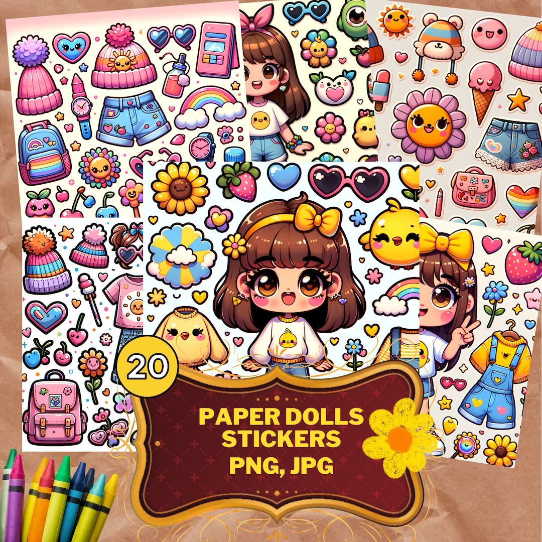 20 Kawaii Paper Doll Stickers: Fashion Girl Clipart (PNG, JPG) - Etsy