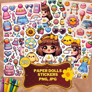 20 Kawaii Paper Doll Stickers: Fashion Girl Clipart (PNG, JPG) - Etsy