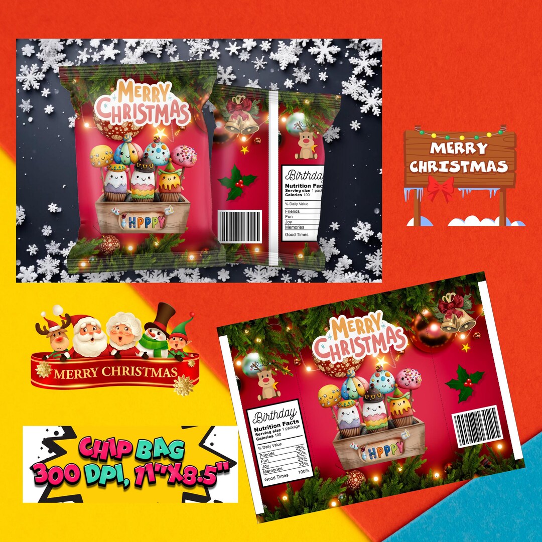 Christmas Chips Bags PNG, Printable Chips Bags, COMMERCIAL USE, Chips ...