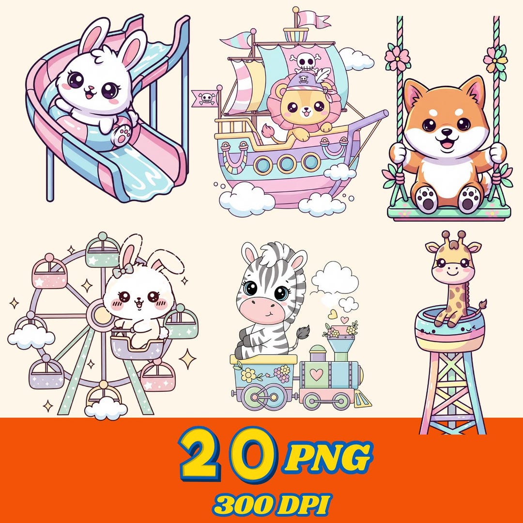 Kawaii Amusement Park Animal Clipart – 20 Cute PNG Images for Kids ...