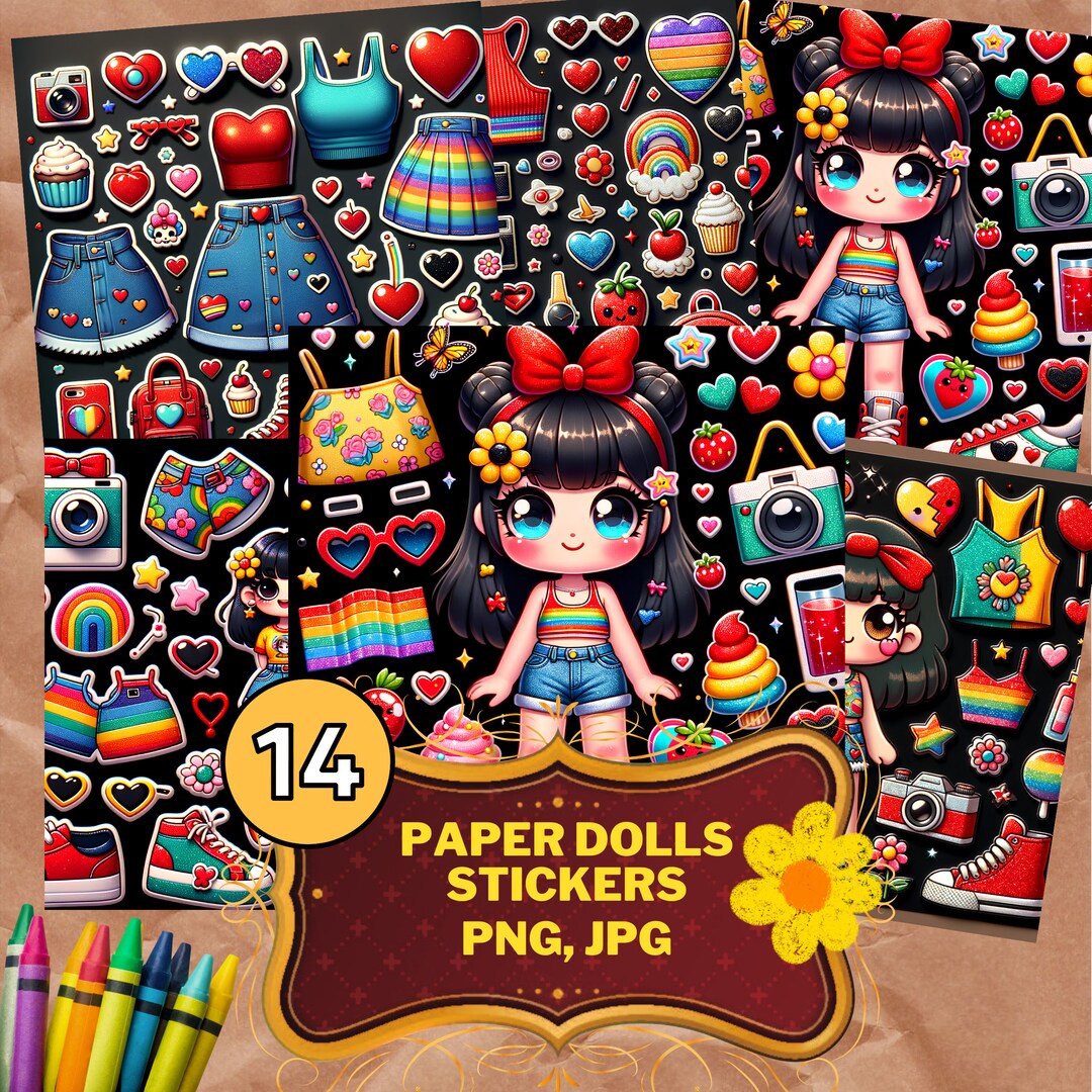 14 Stickers Printable Paper Dolls,sheets Fashion,girl Clipart, Paper ...