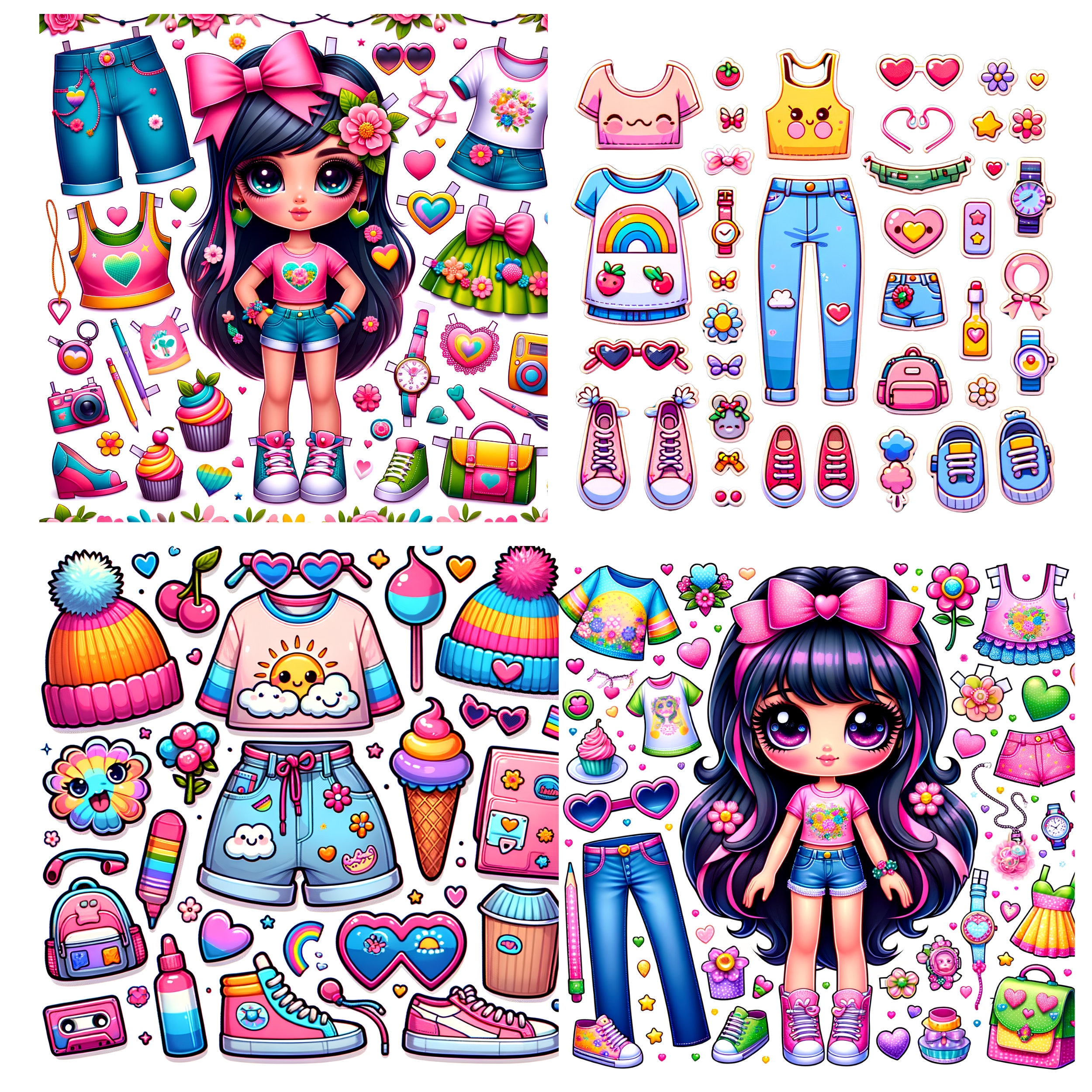 10 Character Stickers Printable Paper Dolls,sheets Fashion,outfit ...