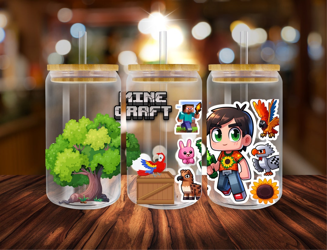 Minecraft ,16oz Glass Can Wrap Png, UV Dtf Cup Wrap, PNG Digital ...