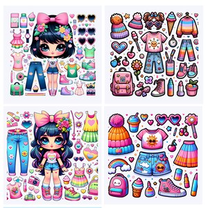 10 Character Stickers Printable Paper Dolls,sheets Fashion,outfit ...
