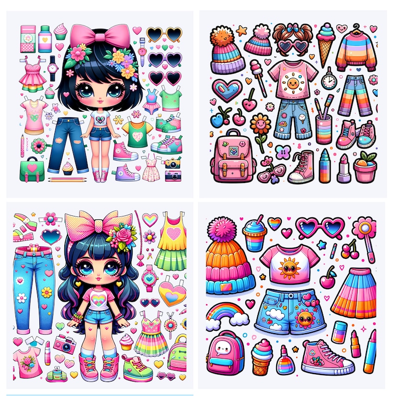 10 Character Stickers Printable Paper Dolls,sheets Fashion,outfit ...