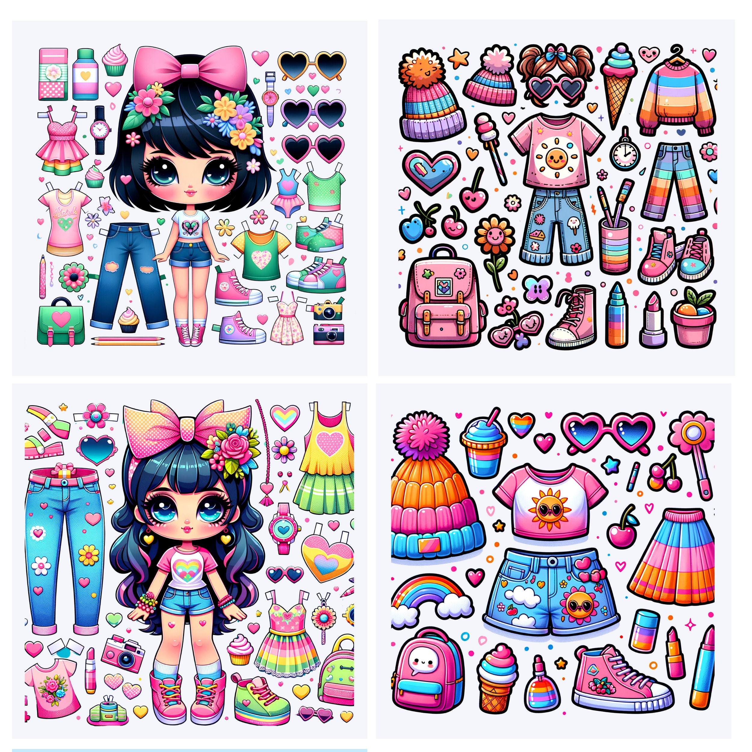 10 Character Stickers Printable Paper Dolls,sheets Fashion,outfit ...