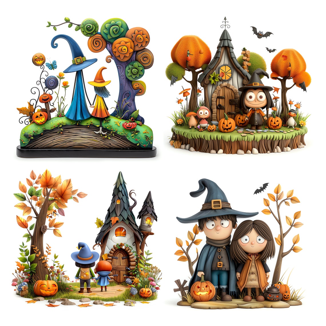 Halloween Couple in 3D, 12 High Quality Pngs, Character Cartoon Clipart ...