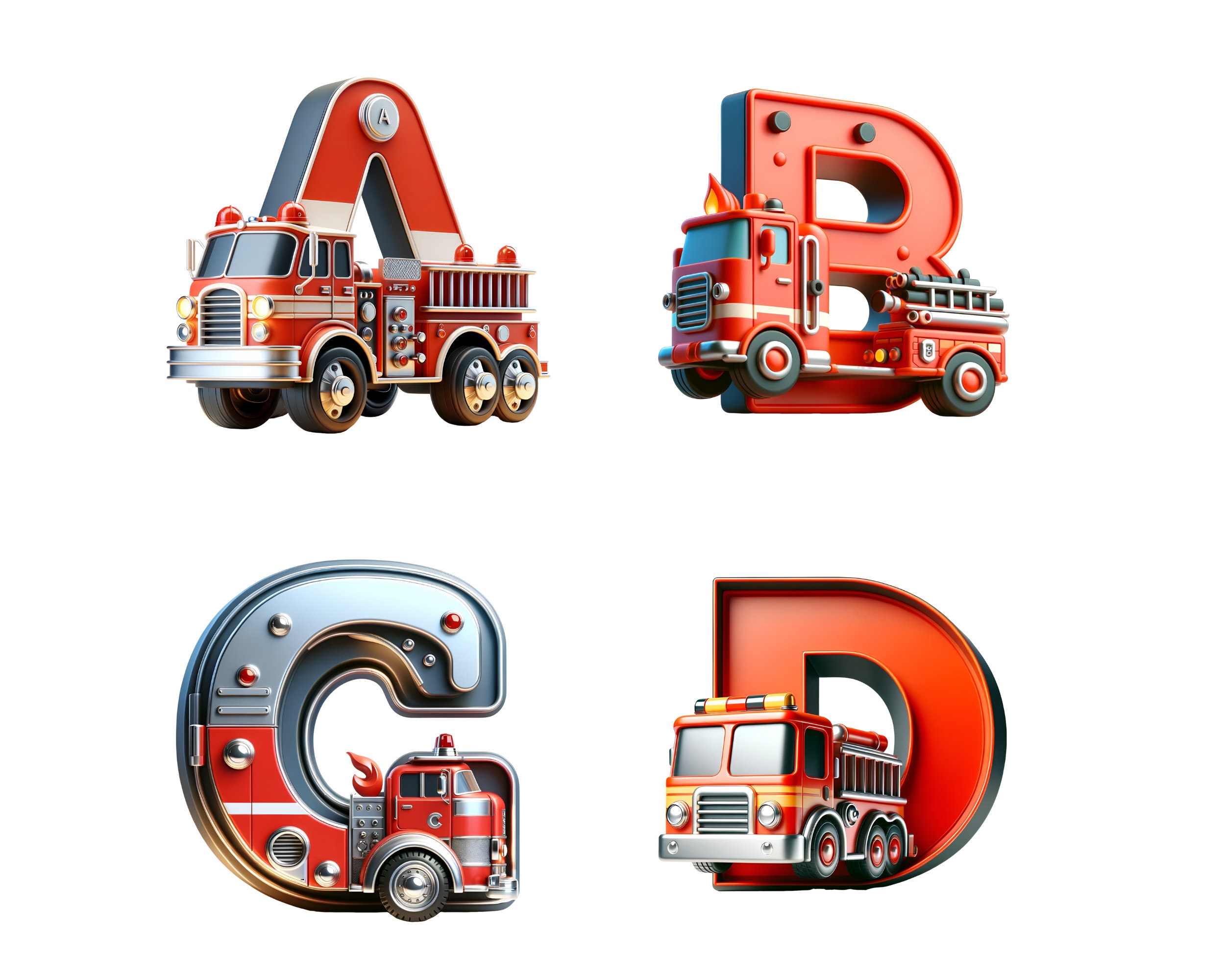 3D Fire Truck A-Z Alphabet, Letters Png, Alphabet Png, Instant Download ...