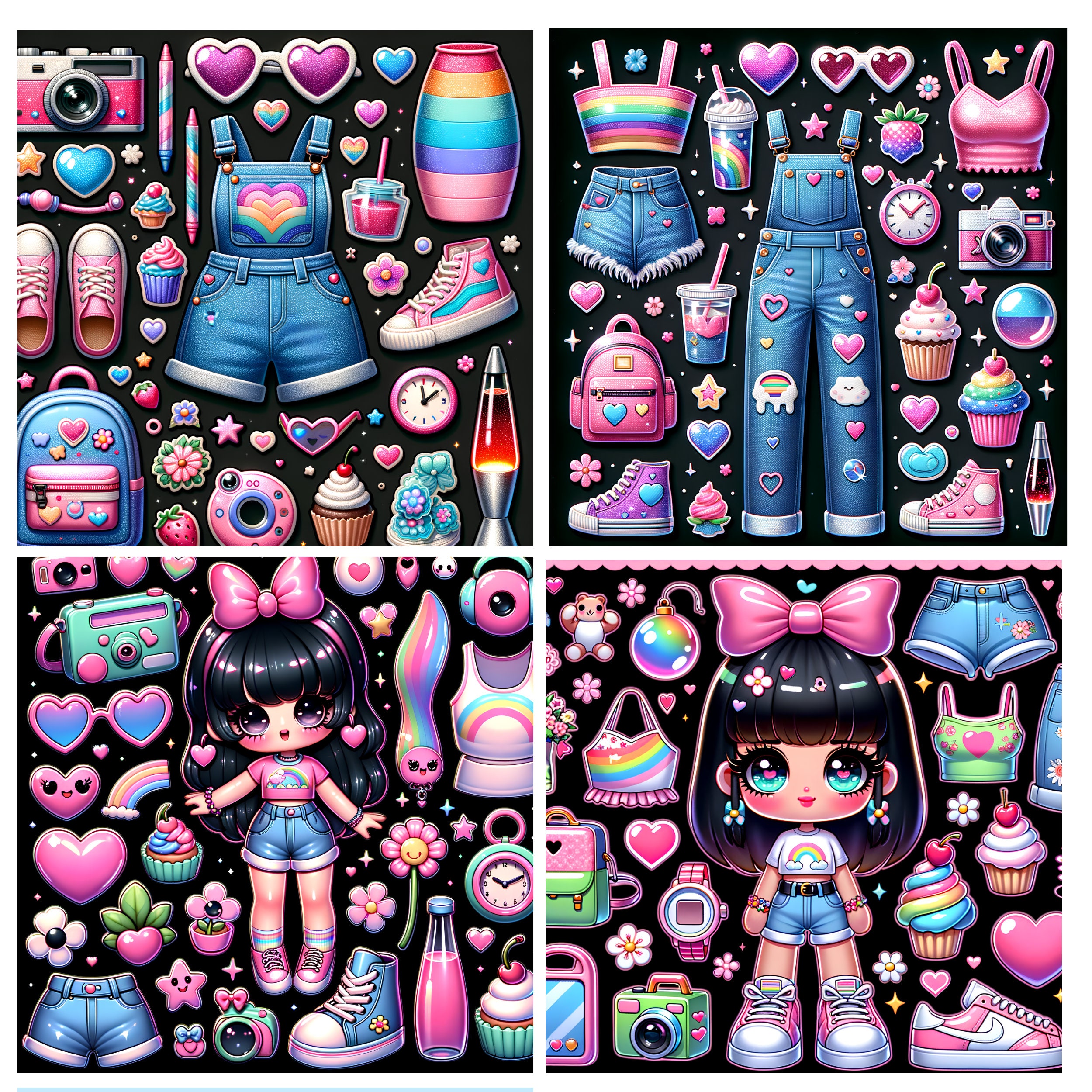 14 Stickers Printable Paper Dolls,sheets Fashion,outfit Adhesive ...