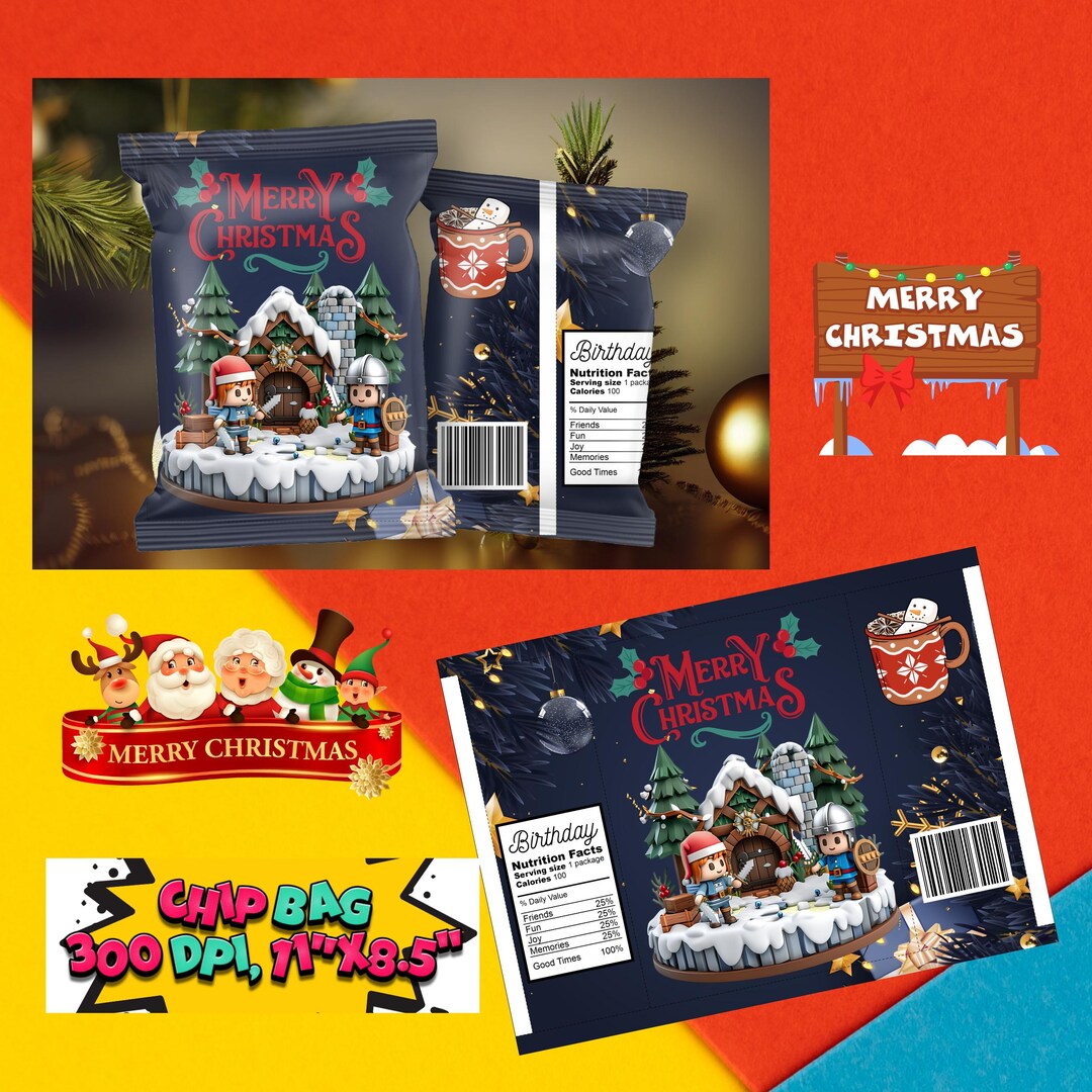 Cartoon Chip Bag, Chip Bag, Minecraft Christmas ,christmas Chips Bags ...