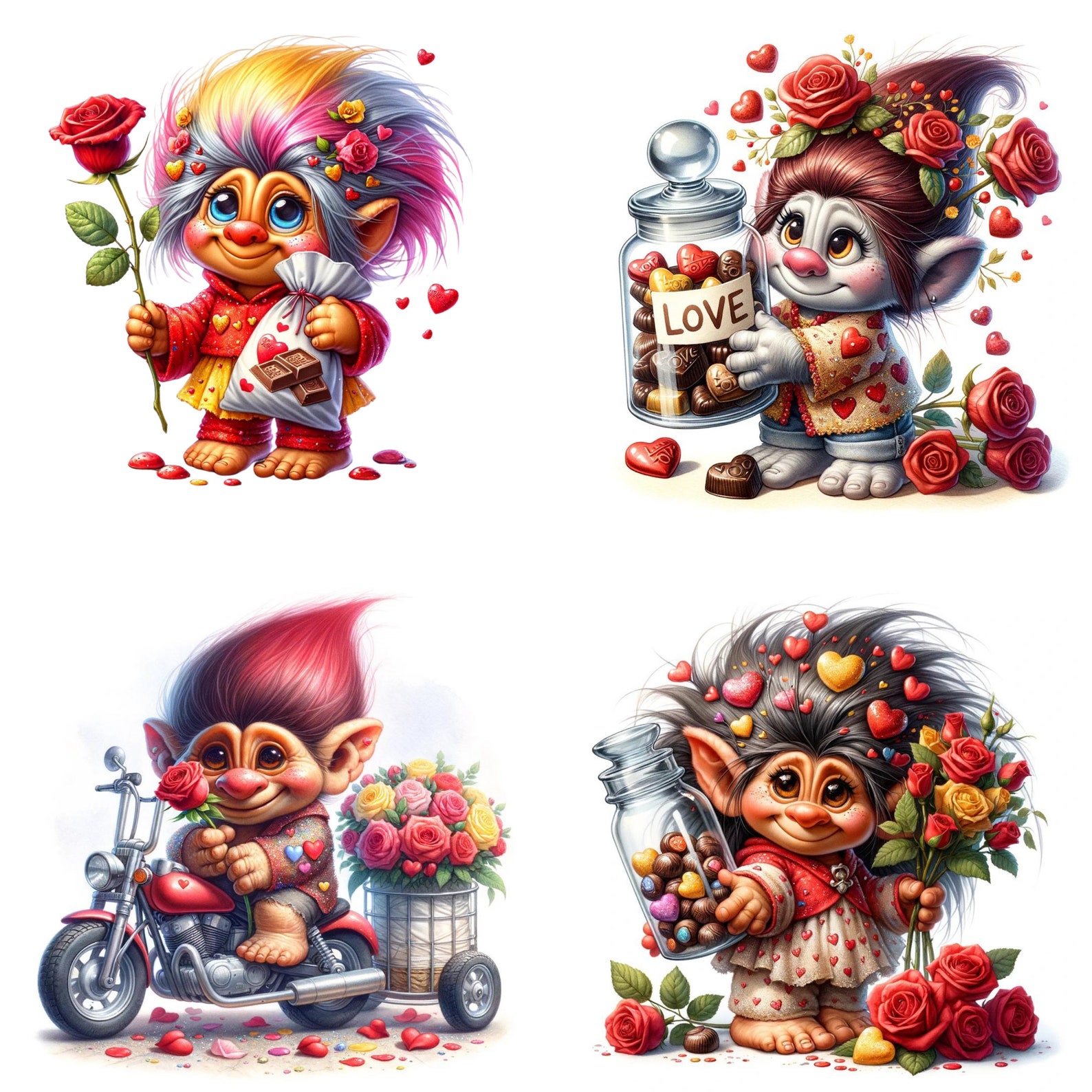 Troll Valentines Day Clipart, Watercolor Clipart, ,10 High Quality Pngs ...