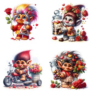 Troll Valentines Day Clipart, Watercolor Clipart, ,10 High Quality Pngs ...