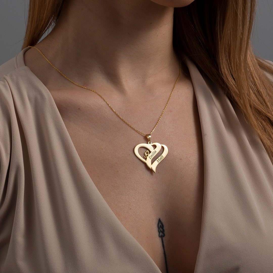Couple Name Necklace, Custom Heart Name Necklace, Double Names Necklace ...