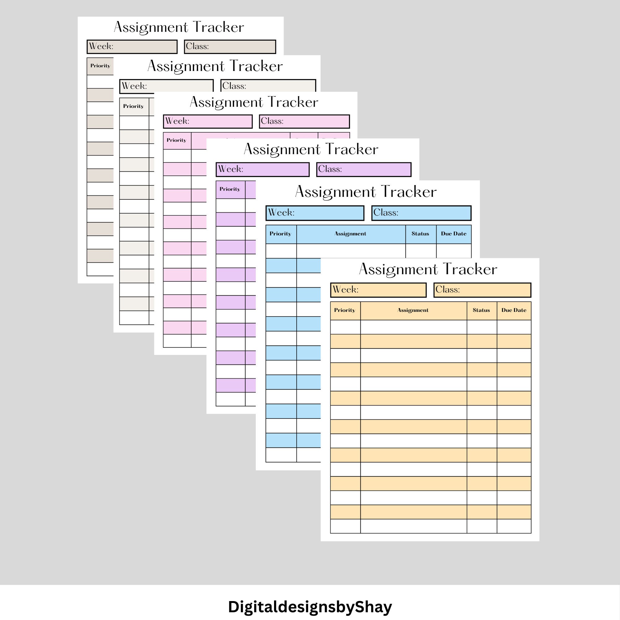 Digital Assignment Tracker, Printable Assignment Tracker, Homework ...